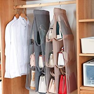 AARAINBOW 2 Pcs Hanging Handbag Organizer 6 Pockets Wardrobe Purse Hanger Closet Space Saving Purse Organizers Breathable Handbag Storage Organizer, Washable, 37 L x 13.8W (Gray+Green)