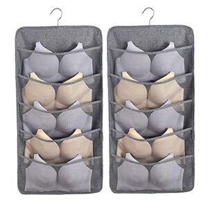 tuutyss dual-sided hanging mesh pockets closet organizer for underwear,bra,socks,accessories with hanger,10 large pockets-grey