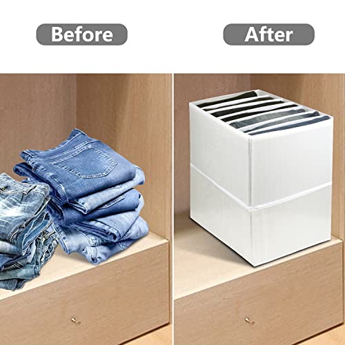 Wardrobe, Clothes, Closet Home Organizer, 7 grid divider, White, 2 pack, for Pants, Jeans, T shirts, Leggings, Foldable Clothes