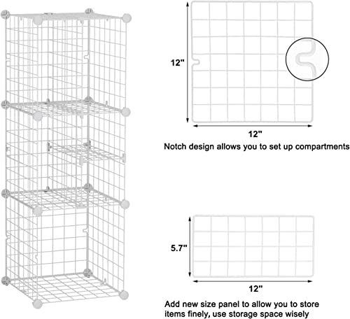 C&AHOME Wire Cube Storage, Wire Cube with Large and Small Dividers, Metal C Grids Organizer Shelving, Ideal for Closet Cabinet, Bedroom, Living Room, Home, Office, Dormitory White UWCSMP12W