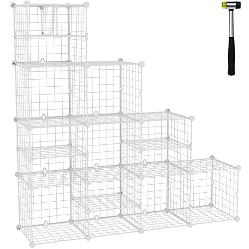 C&AHOME Wire Cube Storage, Wire Cube with Large and Small Dividers, Metal C Grids Organizer Shelving, Ideal for Closet Cabinet, Bedroom, Living Room, Home, Office, Dormitory White UWCSMP12W