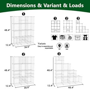 C&AHOME Wire Cube Storage, Wire Cube with Large and Small Dividers, Metal C Grids Organizer Shelving, Ideal for Closet Cabinet, Bedroom, Living Room, Home, Office, Dormitory White UWCSMP12W