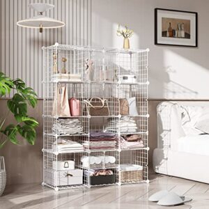 C&AHOME Wire Cube Storage, Wire Cube with Large and Small Dividers, Metal C Grids Organizer Shelving, Ideal for Closet Cabinet, Bedroom, Living Room, Home, Office, Dormitory White UWCSMP12W