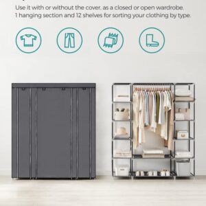 SONGMICS 59-Inch Portable Closet and 6 Storage Bins Bundle, Closet Storage Organizer with Fabric Boxes, Quick and Easy Assembly, Gray ULSF03G and UROB26LG