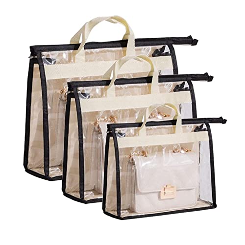 3 Pack Handbag Organizer Dust Cover Bag Transparent Anti-dust Purse Storage Bag for Hanging Closet with Zipper and Handle Space-saving Storage Bag( Handbag Storage)