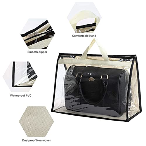 3 Pack Handbag Organizer Dust Cover Bag Transparent Anti-dust Purse Storage Bag for Hanging Closet with Zipper and Handle Space-saving Storage Bag( Handbag Storage)