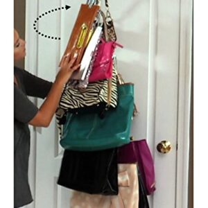 2-Pk Over Door Hanging Purse Storage - DURABLE, Holds 50 POUNDS, ROTATES 360 for easy access; Purses, Handbags, Satchels, Crossovers, Backpacks,12 Hooks, Chrome (Set of 2)