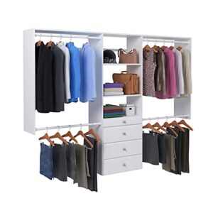 Easy Track OK7272 Deluxe Tower Closet Storage Wall Mounted Wardrobe Organizer Kit System with Shelves and Drawers for Bedroom with Hardware, White