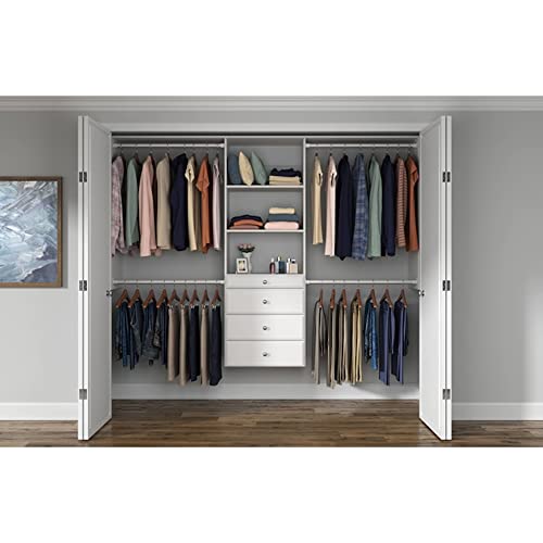 Easy Track OK7272 Deluxe Tower Closet Storage Wall Mounted Wardrobe Organizer Kit System with Shelves and Drawers for Bedroom with Hardware, White