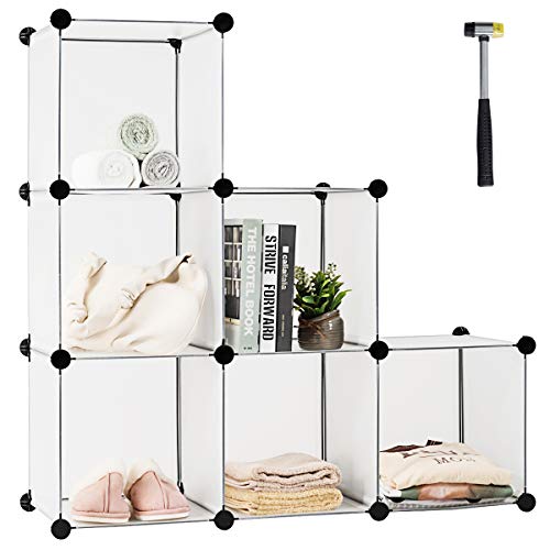 Tangkula 6 Cubes Storage Organizer, DIY Plastic PP Closet Cabinet w/Rustproof Steel Frame, Portable DIY Modular Storage System w/Hammer for Toys, Books, Shoes Indoor Use