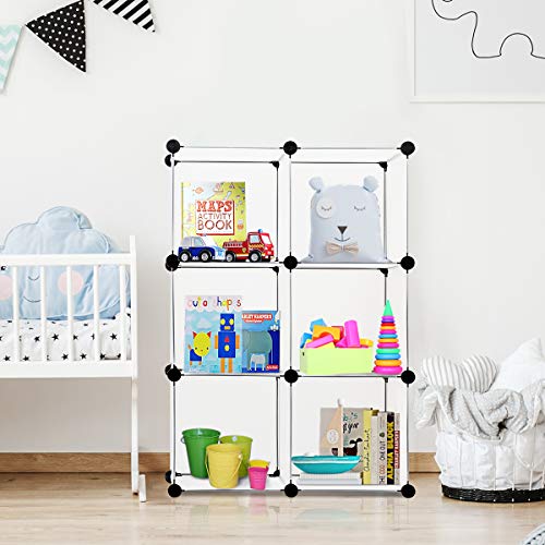 Tangkula 6 Cubes Storage Organizer, DIY Plastic PP Closet Cabinet w/Rustproof Steel Frame, Portable DIY Modular Storage System w/Hammer for Toys, Books, Shoes Indoor Use