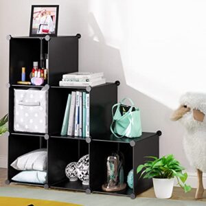 6 cube storage organizer, diy plastic modular closet organizer storage shelf, 12 x12 in cube organizer in living room office for books, cloths, toys, shoes, arts, black