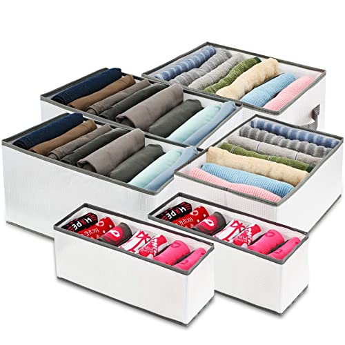 6 Pcs Wardrobe Clothes Organizer Clothing Drawer Organizers Foldable Plastic Hard PP Plate Jeans Organizer for Closet with Handle for Clothing Pants Coats Underwear (S 7 Grids, L 7 Grids, XL 8 Grids)