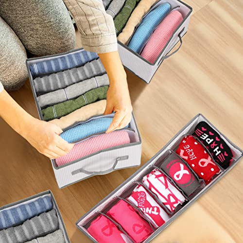 6 Pcs Wardrobe Clothes Organizer Clothing Drawer Organizers Foldable Plastic Hard PP Plate Jeans Organizer for Closet with Handle for Clothing Pants Coats Underwear (S 7 Grids, L 7 Grids, XL 8 Grids)