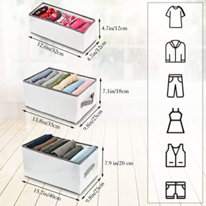 6 Pcs Wardrobe Clothes Organizer Clothing Drawer Organizers Foldable Plastic Hard PP Plate Jeans Organizer for Closet with Handle for Clothing Pants Coats Underwear (S 7 Grids, L 7 Grids, XL 8 Grids)