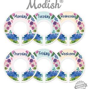 Modish Labels, Weekly Clothes Organizer, Days of The Week Closet Organizer System, Daily Closet Organizer, Closet Dividers, School Clothes Dividers (Boho Flowers)