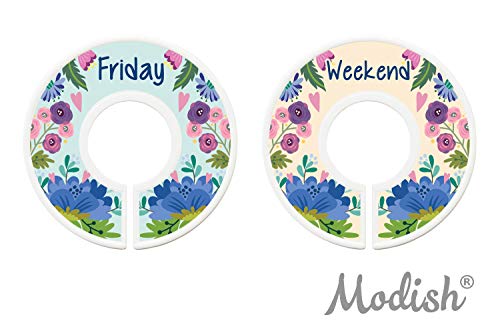 Modish Labels, Weekly Clothes Organizer, Days of The Week Closet Organizer System, Daily Closet Organizer, Closet Dividers, School Clothes Dividers (Boho Flowers)