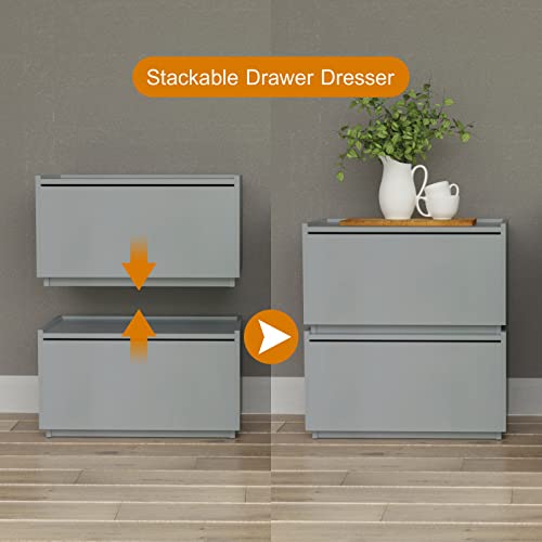 furtble Mini Dresser with Lift Up Door, Multifunctional Modern 2 Drawer Dresser, Small Bedside Tables, Nightstands for Bedroom, Storage Cabinet for Entryway, 2-Shelf Bookcase for Office, Grey