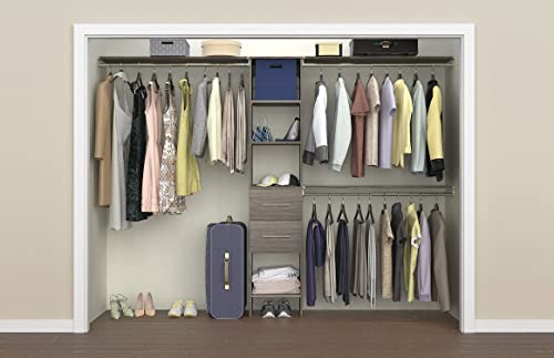 ClosetMaid SuiteSymphony Wood Closet Organizer Kit with Tower 3 Hang Rods, Top Shelves, 2 Drawers, Modern, Fits Spaces 5-9 ft. Wide, Graphite Grey