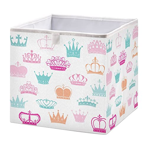 Kigai Princess Crown Open Home Storage Bins, for Home Organization and Storage, Toy Storage Cube, Collapsible Closet Storage Bins, with Small Handles, 11.02"L x 11.02"W x 11.02"H