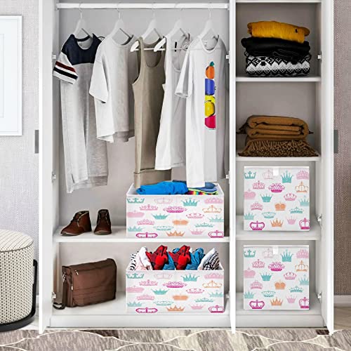 Kigai Princess Crown Open Home Storage Bins, for Home Organization and Storage, Toy Storage Cube, Collapsible Closet Storage Bins, with Small Handles, 11.02"L x 11.02"W x 11.02"H