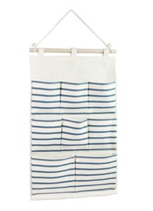 tandi linen/cotton fabric wall door closet hanging storage bag case 8 pockets home organizer blue strips