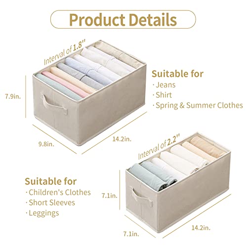 2 PCS Wardrobe Clothes Organizer, Clothes Organizer for Folded Clothes Drawer Organizers for Clothing Mesh Closet Storage with PP Board, (9+7) Grids Washable Clothing Storage for Jeans T-shirt Legging