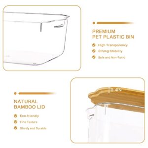 ANMINY 3PCS Clear Plastic Storage Bins Lidded Stackable Basket Box Set with Bamboo Removable Lid Handle Home Kitchen Closet Shelf Decorative Kid Toy Clothes Towel Laundry Organizer - 1 Medium 2 Small