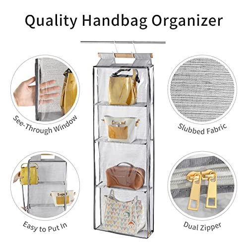 Qozary Handbag Purse Organizer for Closet, Handbag Purse Storage Organizer Bag with Zipper, Clear Hanging Closet Organizer for Handbag, Easy Access Dust Bags for Handbags, Purse, Toiletry Items, Large Cup Bra, Hats