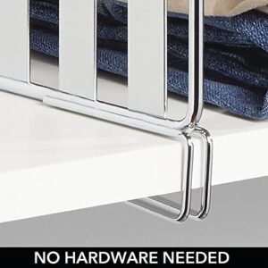 mDesign Versatile Metal Wire Closet Shelf Divider and Separator for Storage and Organization in Bedroom, Bathroom, Kitchen and Office Shelves - Easy Install - 4 Pack - Chrome