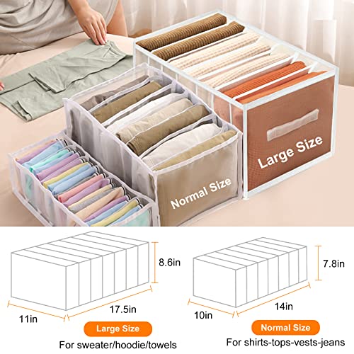 Wardrobe Clothes Organizer, 2 PCS Large Clothes Organizer for Folded Clothes, 17.5 in-7 Grid Drawer Organizers for Clothing, suitable for Hoodies/sweaters/jeans/towel