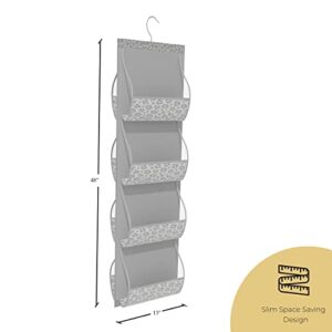 CLOZZERS 8 Pocket Hanging Purse Organizer for Closet, Handbag Storage with Clear Vinyl Pockets. Animal Print Grey