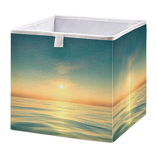 susiyo Beautiful Teal and Orange Sunset Storage Bin 11x11x11inch Decorative Collapsible Fabric Storage Cubes Organizer