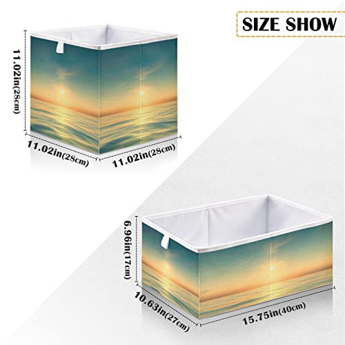 susiyo Beautiful Teal and Orange Sunset Storage Bin 11x11x11inch Decorative Collapsible Fabric Storage Cubes Organizer