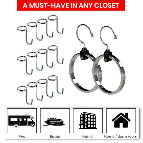 Closet Organization Bundle featuring 2 Multipurpose Rolly Hangers and 12 Hook hanger Connectors. This unbeatable combination is designed to solve your closet space limitations by creating space-saving