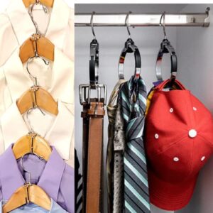 Closet Organization Bundle featuring 2 Multipurpose Rolly Hangers and 12 Hook hanger Connectors. This unbeatable combination is designed to solve your closet space limitations by creating space-saving