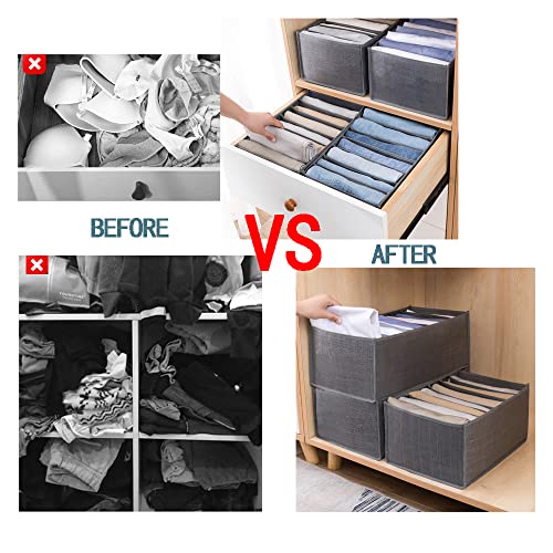 Wardrobe Clothes Organizer for Drawer for Jeans T-Shirt Sweater Foldable Storage Clothes Organizer Washable Drawer Organizers for Clothing Large 7 Grids 2 Packs