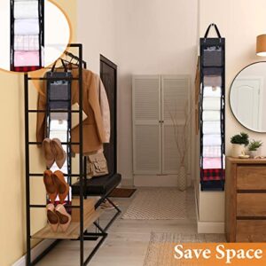 2 Pcs Yoga Legging Storage Space Saving Bag Storage Hanger Foldable Bags Organizer Hanging Closet Organizer Portable Purse Holder with 24 Roll Independent Compartments for Rolls Clothes Jeans, Black