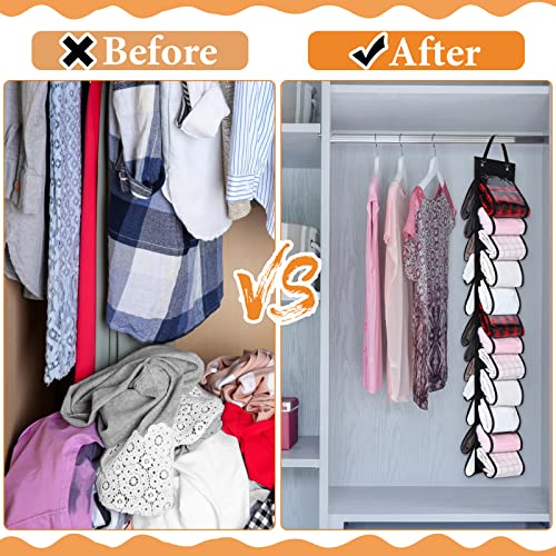 2 Pcs Yoga Legging Storage Space Saving Bag Storage Hanger Foldable Bags Organizer Hanging Closet Organizer Portable Purse Holder with 24 Roll Independent Compartments for Rolls Clothes Jeans, Black