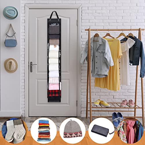 2 Pcs Yoga Legging Storage Space Saving Bag Storage Hanger Foldable Bags Organizer Hanging Closet Organizer Portable Purse Holder with 24 Roll Independent Compartments for Rolls Clothes Jeans, Black