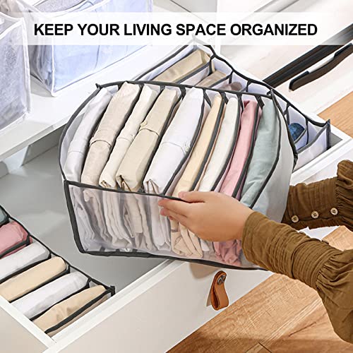 RONGRONG 2 Packs Wardrobe Clothes Organizer, Washable Jeans Compartment Storage Box, Foldable Visible Wardrobe Closet Drawer Organizer for Jeans and Leggings (2PCS (7 Grids+7 Grids))