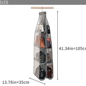 LJHNICEGOING Handbag Hanging Organizer, 8 Pocket Hanging Purse Organizer Handbag Storage Hanger Oxford Cloth Closet Organizer for Family Closet Bedroom, Foldable and Universal Fit (Black)