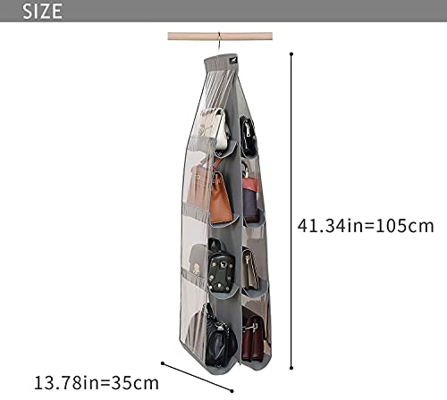 LJHNICEGOING Handbag Hanging Organizer, 8 Pocket Hanging Purse Organizer Handbag Storage Hanger Oxford Cloth Closet Organizer for Family Closet Bedroom, Foldable and Universal Fit (Black)