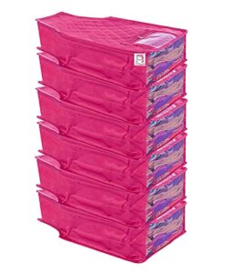 atorakushon 6 piece fabric satin blouse cover clothes storage bag set with transparent window wardrobe garments organizers (pink)