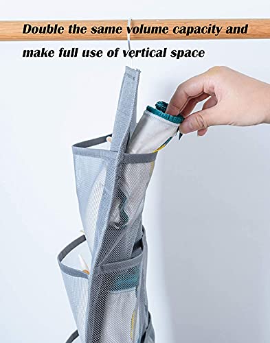 Dual Sided Hanging Closet Mesh Pockets Organizer for Underwear, Stocking, Bra and Sock (2 Packs, Grey: 12+24 Pockets; Pink：12+18 Pockets)