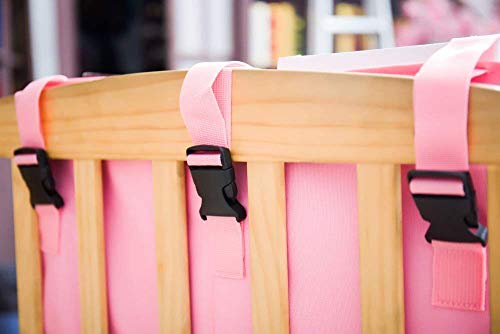 Bedside Caddy Improved With 3 POM Buckles -Hanging Organizer For Phone, Tablet, Accessory&TV Remote - Best For Dorm Room, Bunk Bed, Hospital Bed, Bed Rail, Headboard, Apartment, Bathroom&Travel (Pink)