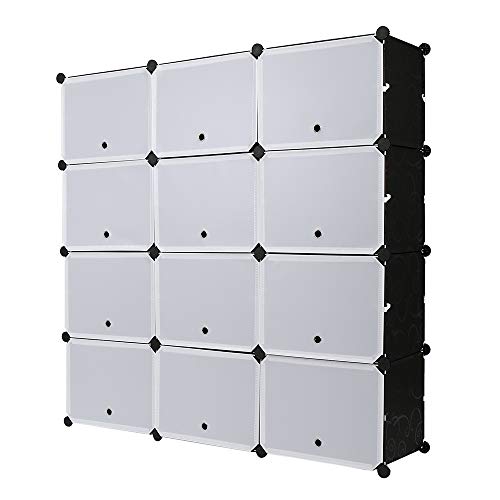 VINGLI Shoe Rack, Cube DIY Plastic Storage Organizer, Modular Closet Cabinet with Doors (48"x12"x48")