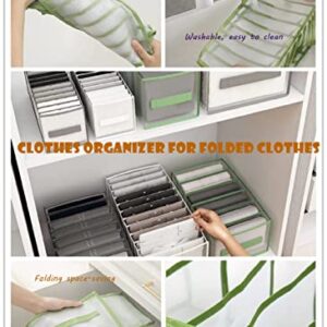 Upgraded 7 Grids Wardrobe Clothes Organizer for Drawer, Clothes Organizer for Folded Clothes, Jean Storage Organizers for Closet T-shirt Pants Legging (Green, 2Pcs)