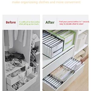 Upgraded 7 Grids Wardrobe Clothes Organizer for Drawer, Clothes Organizer for Folded Clothes, Jean Storage Organizers for Closet T-shirt Pants Legging (Green, 2Pcs)