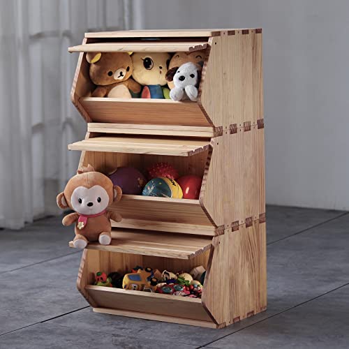 unununu Stackable Solid Hardwood Storage Bin with Lid,Wooden Closet Organizer,Storage box,Space Saving,For the Toy Room,Living Room and Bedroom,Classify by Items,Easily Accessible(1 Pack)